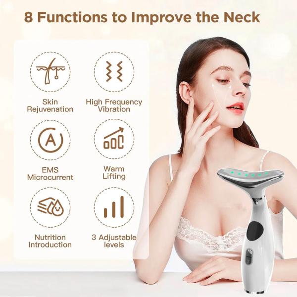 Quality EMS Micro Current Face And Neck Lifting Massager LED Photon Handheld Beauty for sale