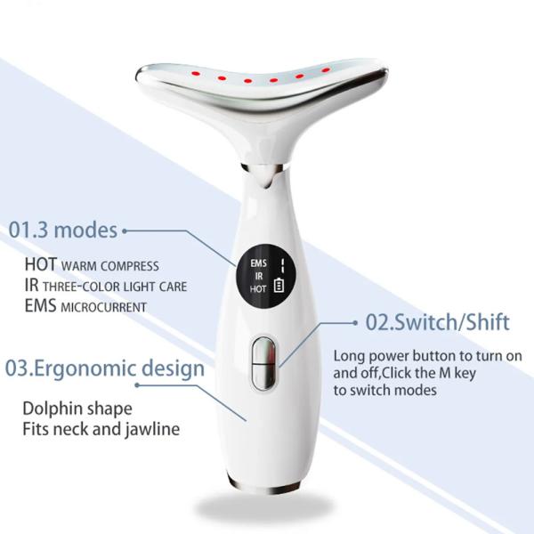 Quality EMS Micro Current Face And Neck Lifting Massager LED Photon Handheld Beauty for sale