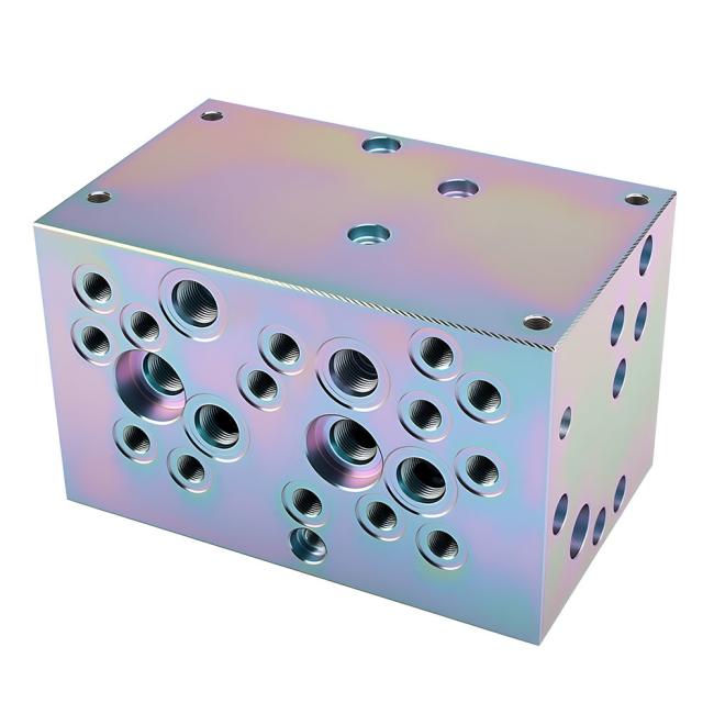 Precision CNC machining of custom hydraulic manifold block