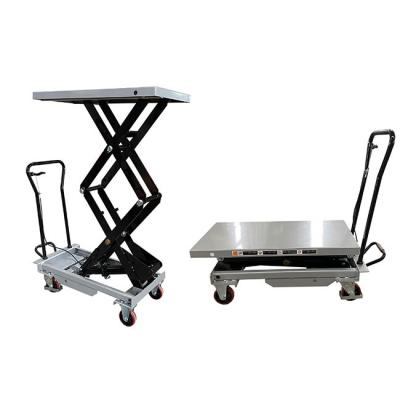 China Hot Sales Mobile 800Kg Payload Capacity Platform 1010mm * 520mm Manual Scissor Lifter Tables Max Height 1410mm for sale