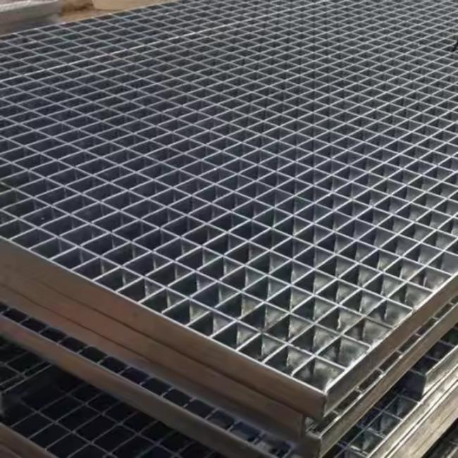 Close-up view of steel grating structure