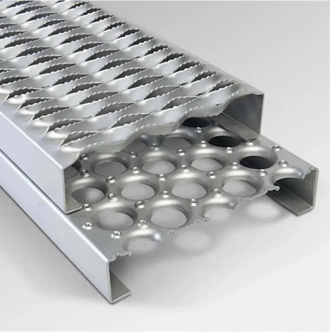 Close-up of perforated metal plate surface