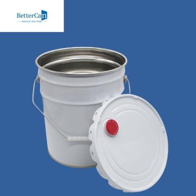 China 20L Round Metal Paint Bucket White Exterior With Metal Cover for sale
