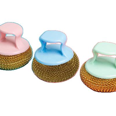 China Handle Dish Brush with Stainless Steel Scrubber PP Kitchen Cleaning Tool for Pots Pans Pet Bowls Hard to Reach Surfaces for sale