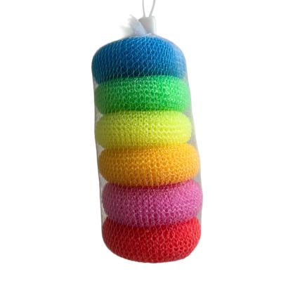 China Colorful PET Plastic Scouring Pads Mesh Dish Cleaning Balls For Kitchen for sale