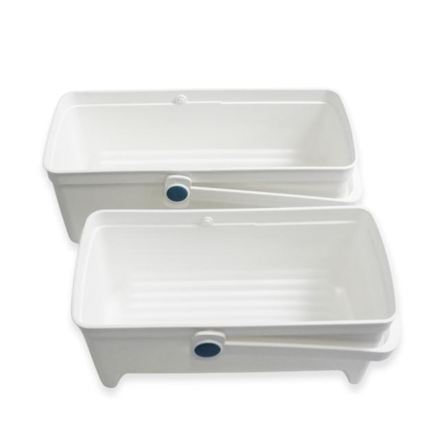 Multiple square buckets organized in pantry