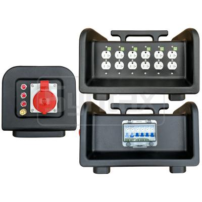 Cina Syntax MS7 Tre Fase 32A HDPE Portable Distribution Box IP67 con 6 numeri Nema Dual Sockets con stagno di messa a terra 395x260x275mm in vendita