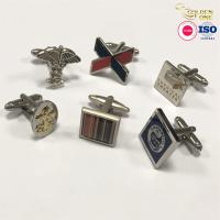 China Blank Metal Cufflink Gold Silver Plated Laser Logo Soft Enamel Square Shape for sale