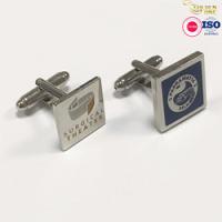 China Blank Metal Cufflink Gold Silver Plated Laser Logo Soft Enamel Square Shape for sale