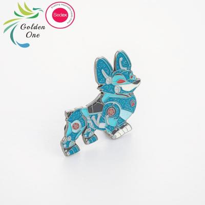 Cina OEM Custom Dog Animal Shape Logo Letters Soft Enamel Brooches Lapel Pin With Glitter in vendita
