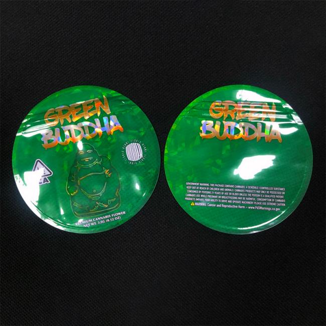 Free Samples Laser Effect Round Weed Bag Package With Aluminum Foil