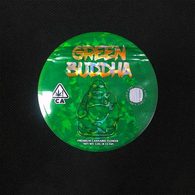 Free Samples Laser Effect Round Weed Bag Package With Aluminum Foil