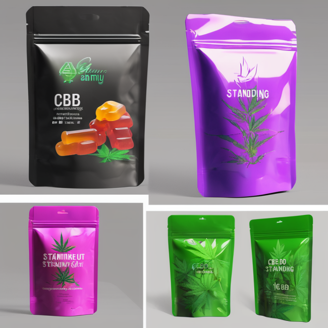 Custom Plastic Weed Bag Stand up Pouch Marijuanna Packaging for CBD THC Food Gummy Candy