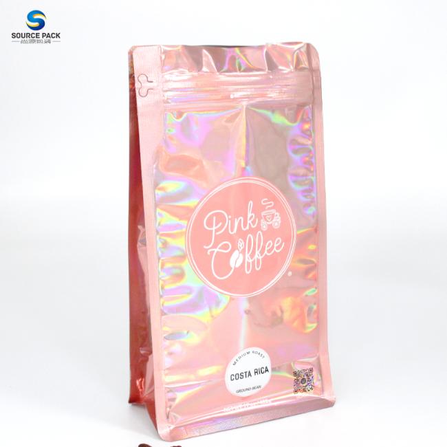 Customizable Holographic Coffee Bags Flat Bottom with Valve and Zipper