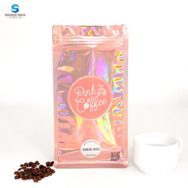 Customizable Holographic Coffee Bags Flat Bottom with Valve and Zipper