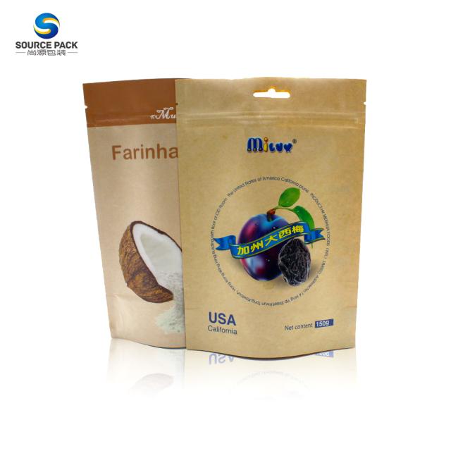 Kraft Paper Stand Up Pouch Food Packaging Foil Ziplock Bag