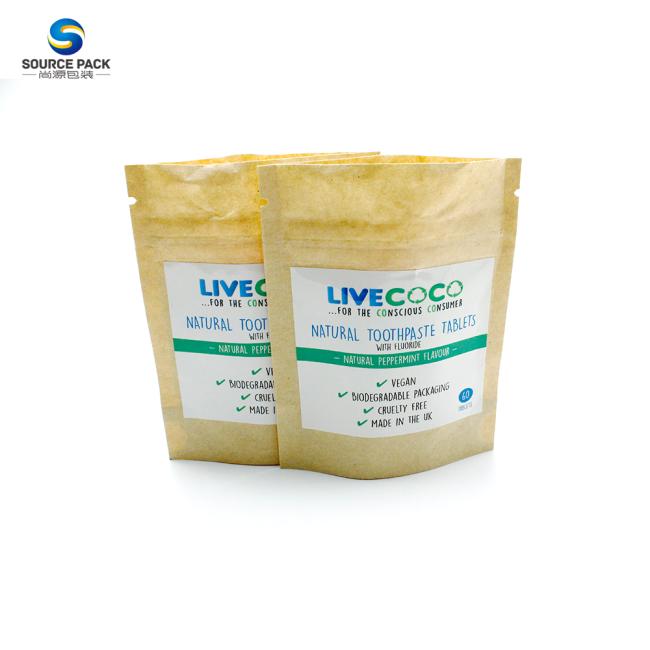 Biodegradable Stand Up Pouch Customized Kraft Paper Bag for Food Packaging