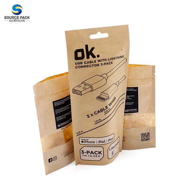 Biodegradable Stand Up Pouch Customized Kraft Paper Bag for Food Packaging