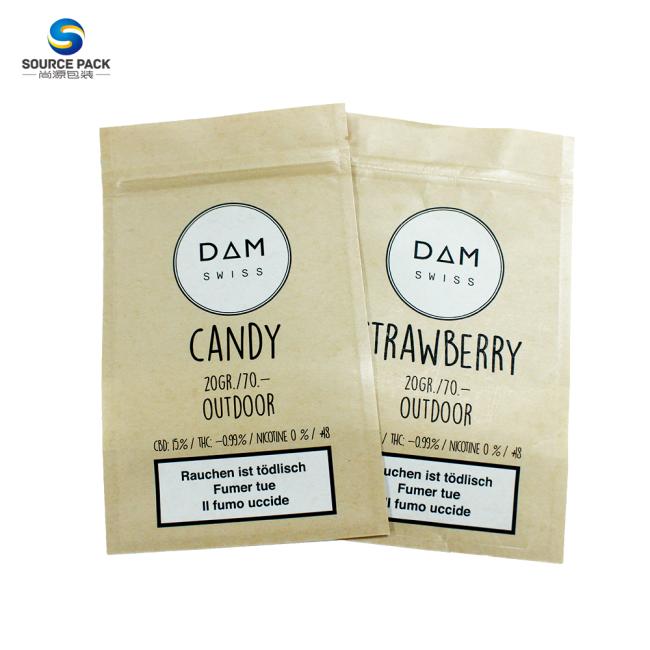 Eco Matte Finish Stand Up Pouch Ziplock Kraft Paper Packaging Bag dry flower