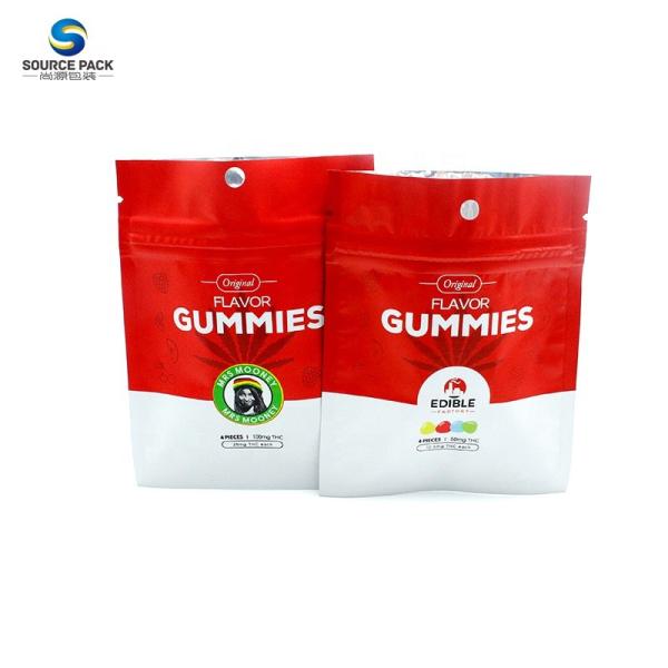 Quality Three Side Seal Gummy Mylar Weed Packaging Plastic Packaging Pouch With Zipper And Hole for sale