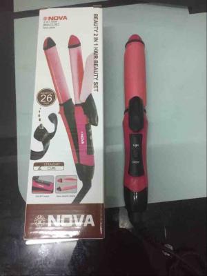 China NHC-2009 2 in 1 Hair Straightener Beauty Salon Hair Curler Ceramic Hair Curling Iron Rotating Hair Curler for sale