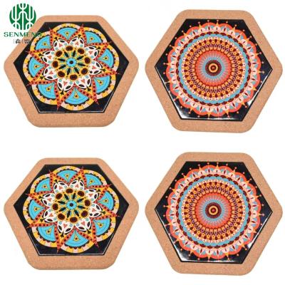 China Custom Hot Sale Hexagon Cork Placemat Ceramic Natural Cork Trivets for sale