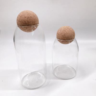 Cina Barattolo del vetro borosilicato con Cork Ball Stopper Dia 30mm - 100mm in vendita