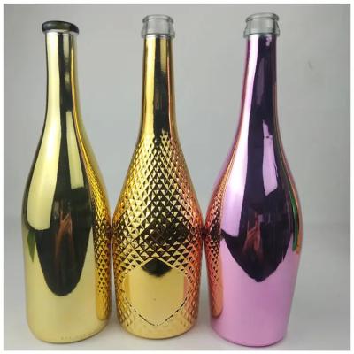 Cina Bottiglia di vetro su misura Rotonda 750 ml Bottiglia vuota di champagne dorata in vendita
