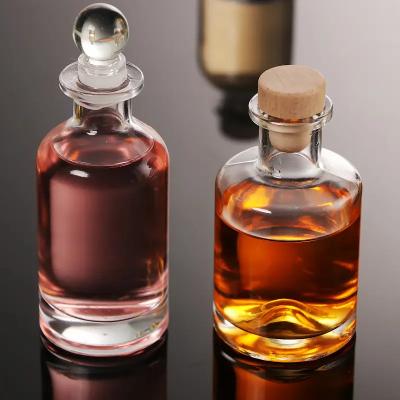 中国 デカール 透明 丸型 フリント ガラス 酒 ワイン ウィスキー テキラ ウォッカ ボトル コルク 250ml 販売のため