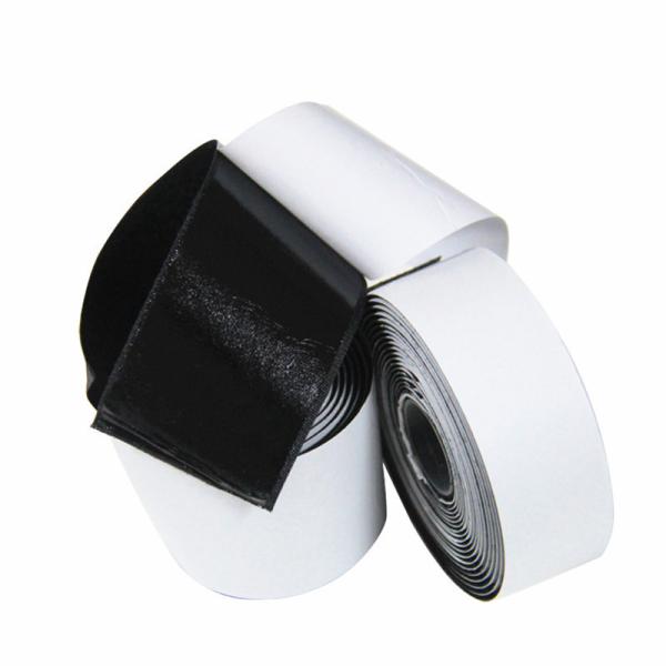 Quality 38mm Black and White Nylon Hook and Loop Adhesive Tape with Strong Rubber Adhesive Glue for sale