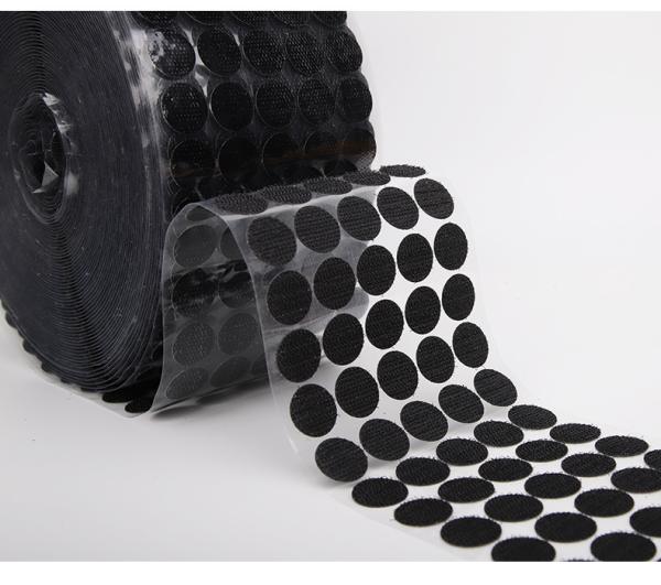 Quality 20mm 30% nylon 70% polyester diameter black hook and loop self adhesive dots for sale