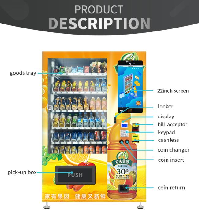 Salad Jar Canned Bottle drink Vending Machines With 22 Inch Touch Screen, Touch Screen Vending Machine, Micron