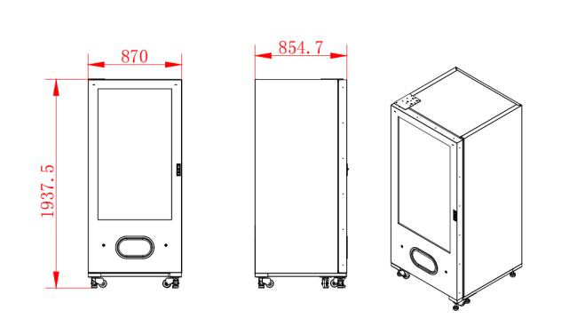 size of  Micron 55 inch ads vending machine