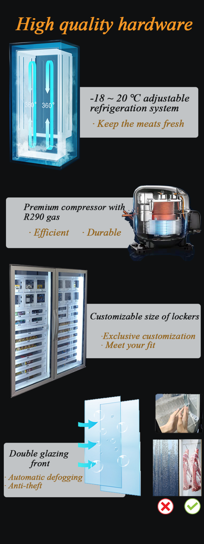 Oyster Vending Machine With Cooling System and Lockers 24V Electric Heating Defogging