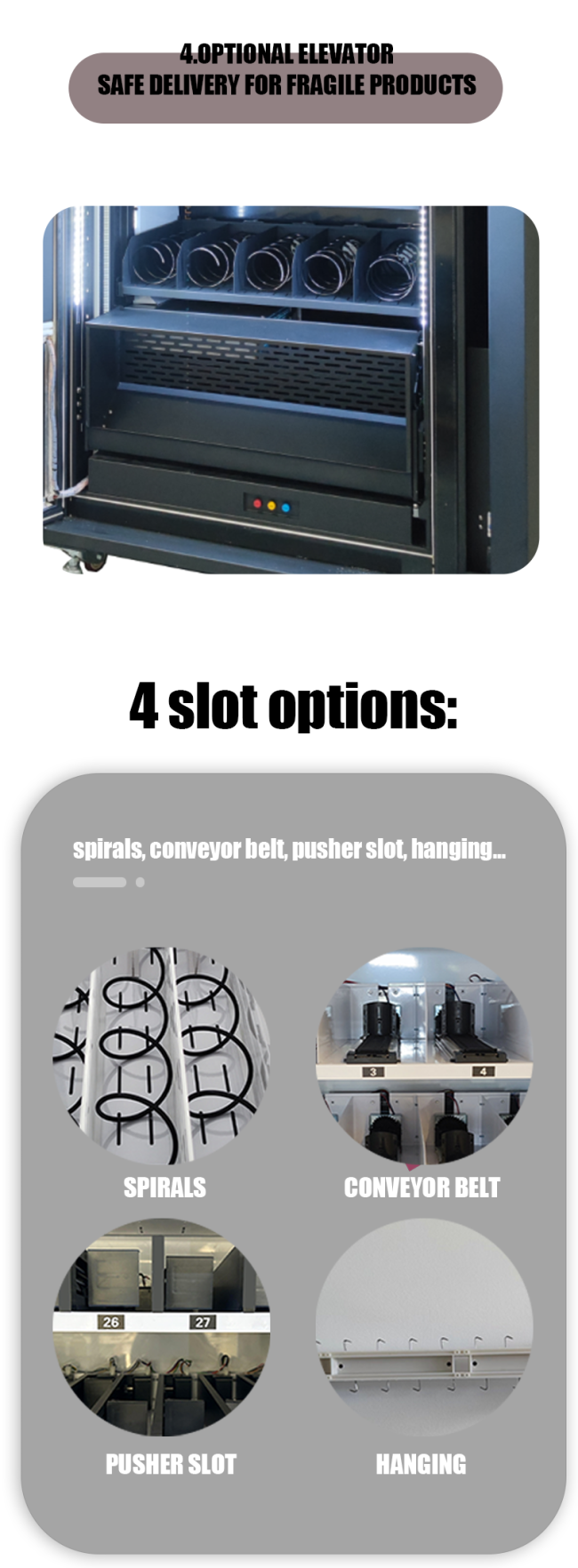 micron automatic smart snack drink vending machine with elevator for fragile products, and we offer 4 types of goods tray for your needs