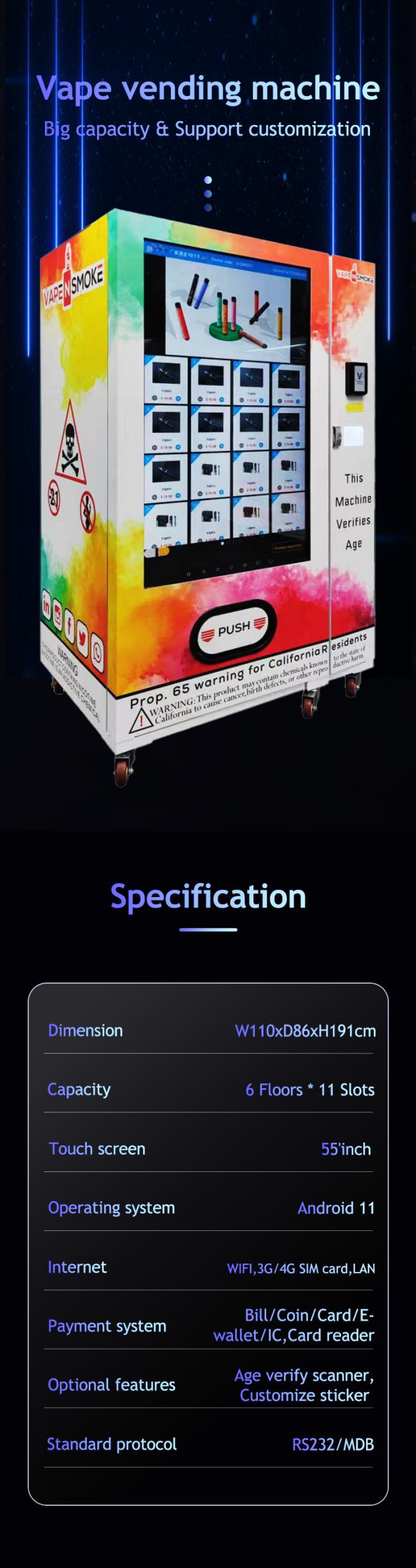 Micron smart vending 55 inch touch screen vape E-cigarette vending machine supplier