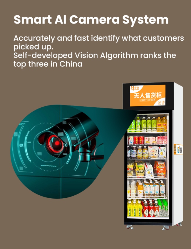 Intelligent Algorithm AI-Powered Vending Machine For Snacks Drinks Fresh Food Fruits Grab And Go Fridge