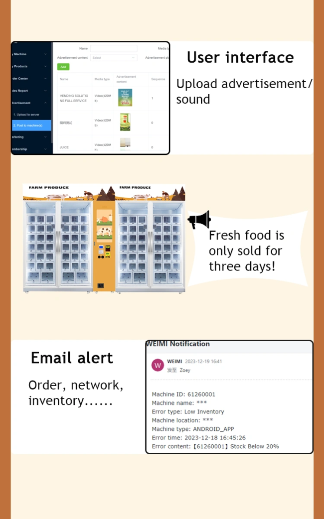Customizable Lockers Smart Cooling Freezing Systems for Fresh Frozen Farm Products Vending Machine