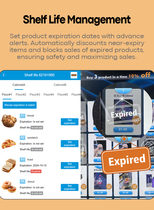 Self-Service Bakery Shop Combo Bread Vending Machine with Cooling System Customizable Lockers