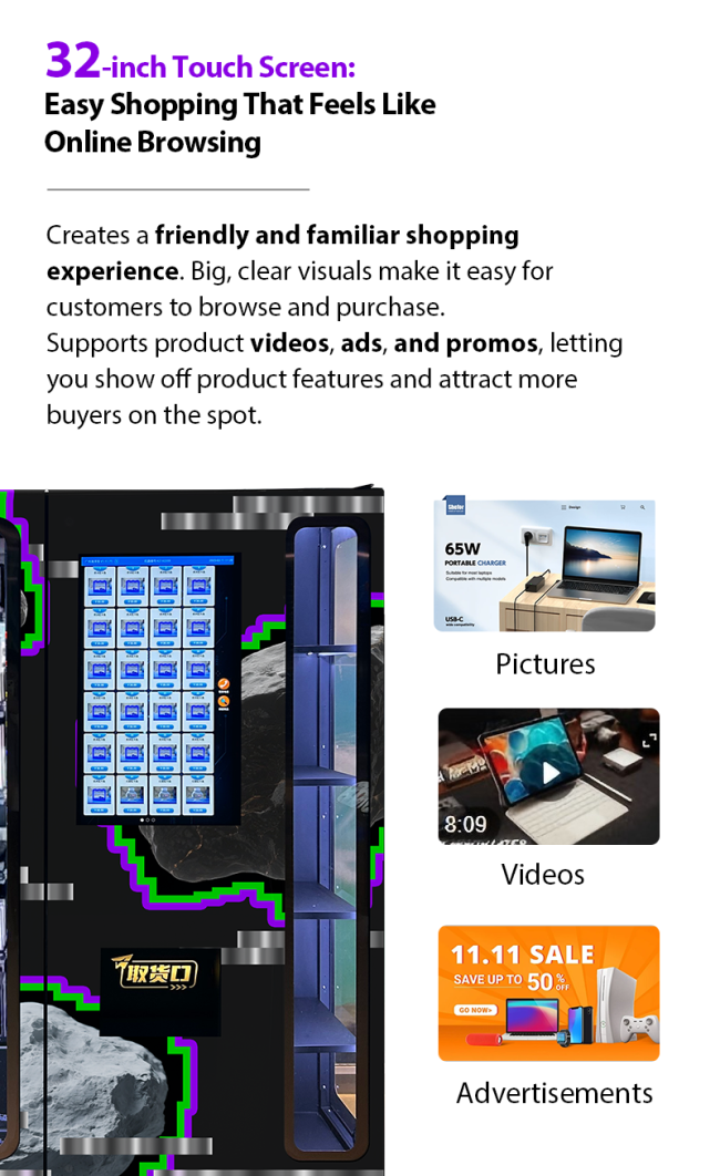 Smart 3C Vending Machine with Transparent Lockers for Better Product Display