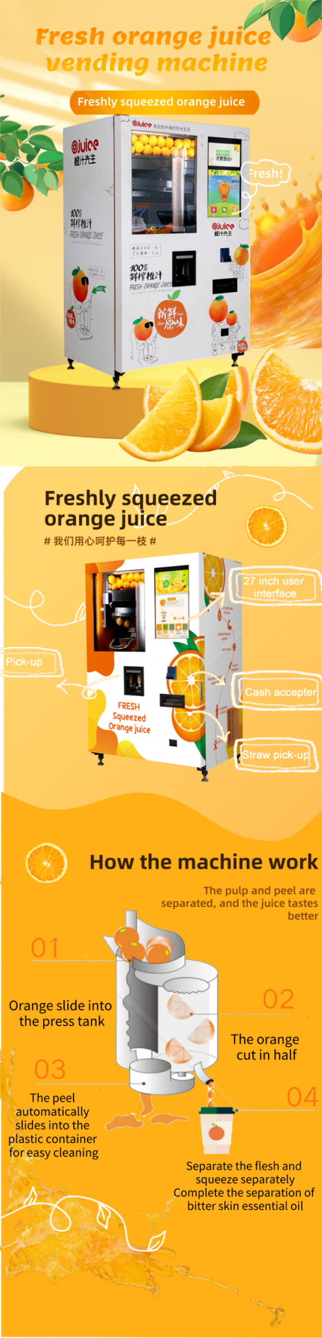 Front view of Fresh Orange Juice Vending Machine