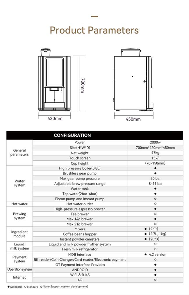 Side view of coffee vending machine showing controls
