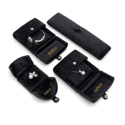 China Customized Square Velvet Luxury Black Jewelry Gift Box with Gold Foil Stamps Customizable for Bracelets Rings Necklaces for sale