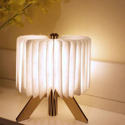 China Table Bedside LED Origami Folded Paper Lamp Wooden Night Book Lights For Reading for sale