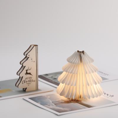 China Small Rotating Wood Led Christmas Paper Lamp 700mAh Christmas Tree Shaped for sale