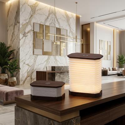 China Flat-Fold Rectangular Paper Lamp for Small Spaces Upright Expandable LED Light with Wood Base Type-C Rechargeable Space-Saver for sale