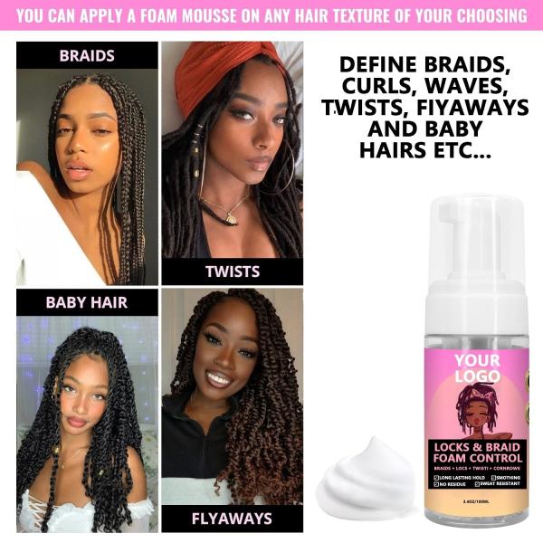 Quality Extra Hold Curl Hair Mousse for Braids Braids Wigs Styling Foaming Private Label for sale