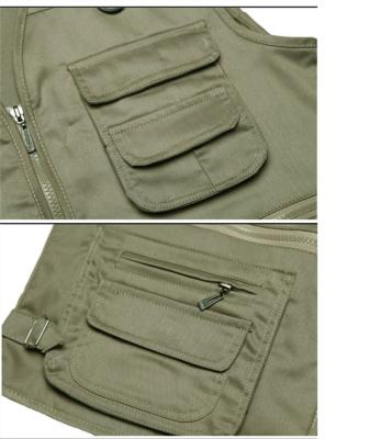 China Custom Design Mensen Multi Pocket Cotton Vissen Fotografie Vest met Zipper sluiting Te koop