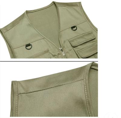 China Custom Design Mensen Multi Pocket Cotton Vissen Fotografie Vest met Zipper sluiting Te koop