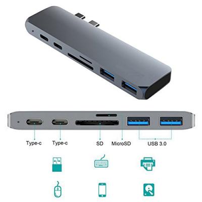 China Wholesale 7 in 1 Dual USB-C HUB with 4K HD And Card reader Multiport HUB Adapter for Macbook Pro for sale